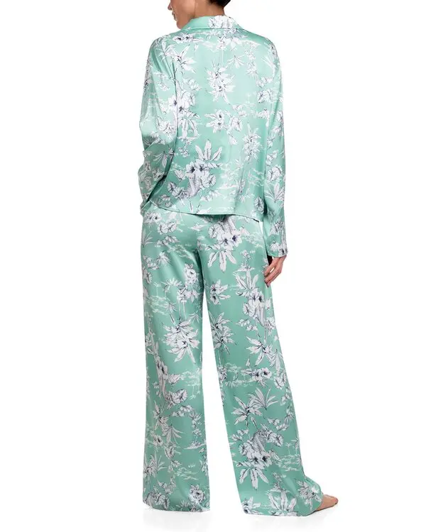 MIDNIGHT BAKERY Printed Satin Long Sleeve Pajama Set - Green