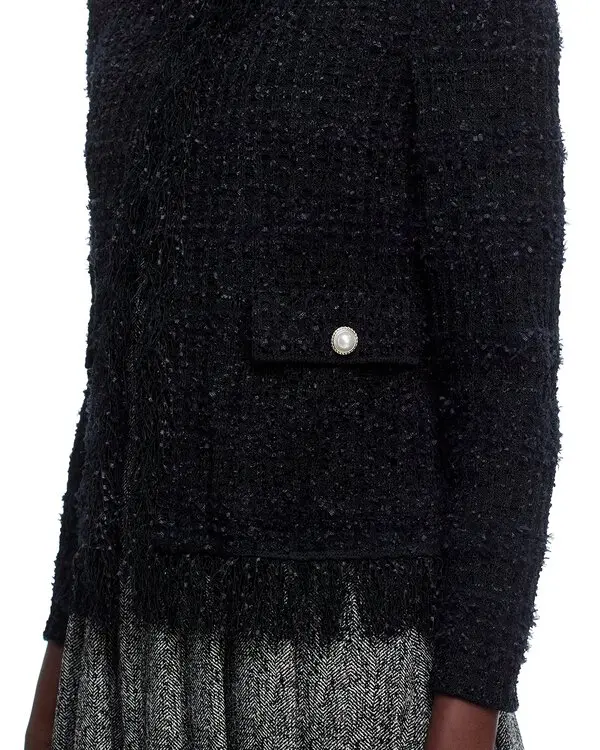 Misook Fringe Trim Knit Jacket - Black