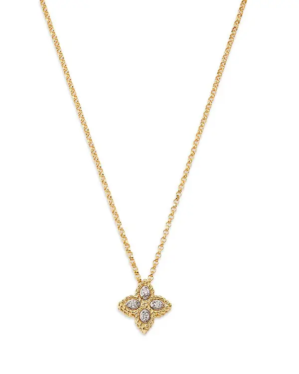 Roberto Coin 18k Gold Diamond Princess Flower Pendant Necklace - White/gold