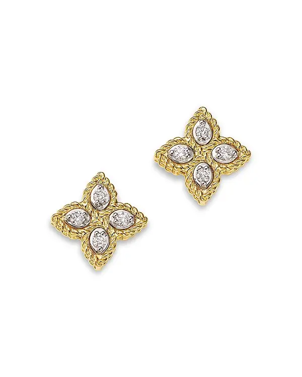 Roberto Coin 18k Gold Princess Flower Diamond Stud Earrings - White/gold