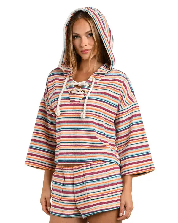 L'Agence Lee Watercolor Stripe Hoodie Swim Cover-up - Multi