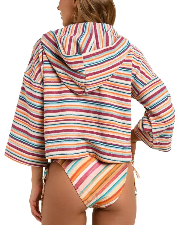 L'Agence Lee Watercolor Stripe Hoodie Swim Cover-up - Multi