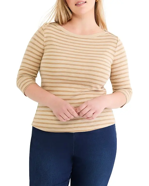 NIC+ZOE Stripe Three Quarter Sleeve Boat Neck Tee