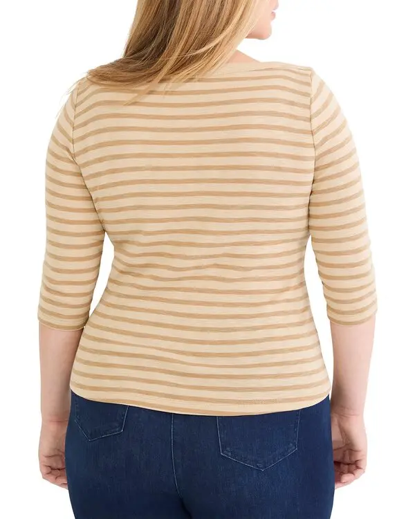 NIC+ZOE Stripe Three Quarter Sleeve Boat Neck Tee