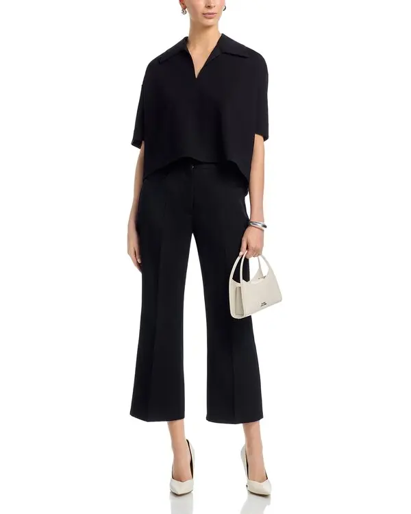 JIL SANDER Short Sleeve Cropped Polo Top - Black