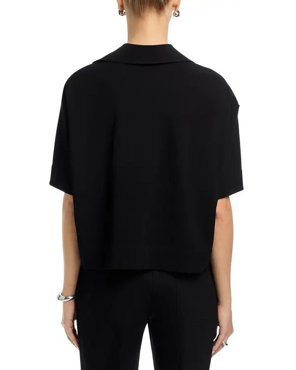 JIL SANDER Short Sleeve Cropped Polo Top - Black