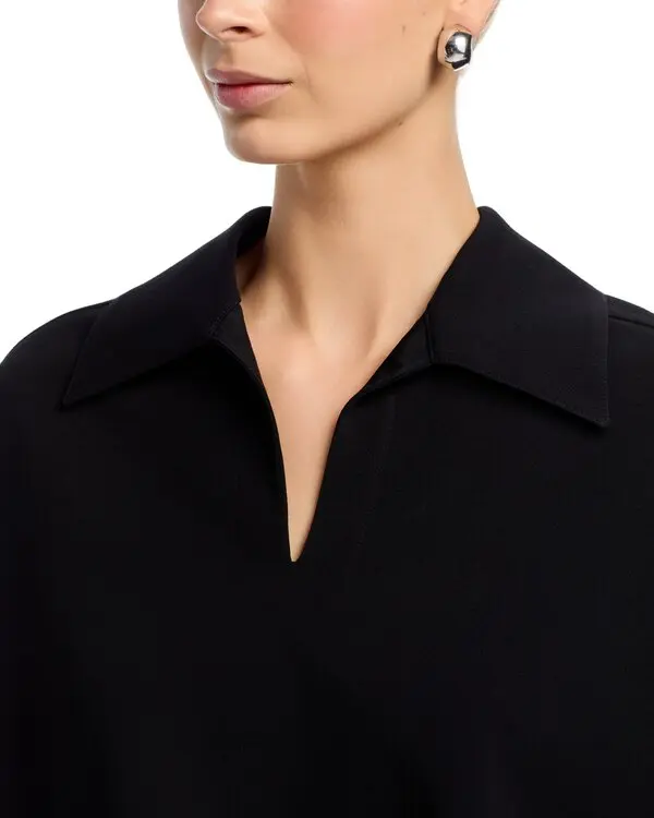 JIL SANDER Short Sleeve Cropped Polo Top - Black