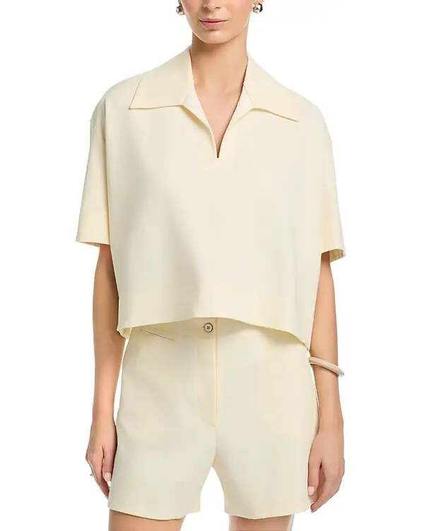 JIL SANDER Short Sleeve Cropped Polo Top - Chalk