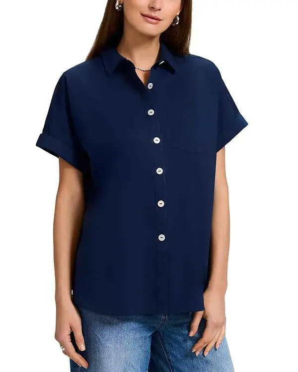 Foxcroft Abigail Short Sleeve Stretch Top - Navy