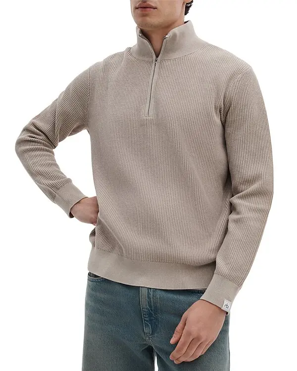 Rag & Bone Caden Washed Quarter Zip Sweater - Taupe