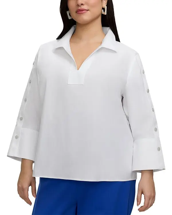 Foxcroft Lainey 3/4 Sleeve Popover Blouse - White