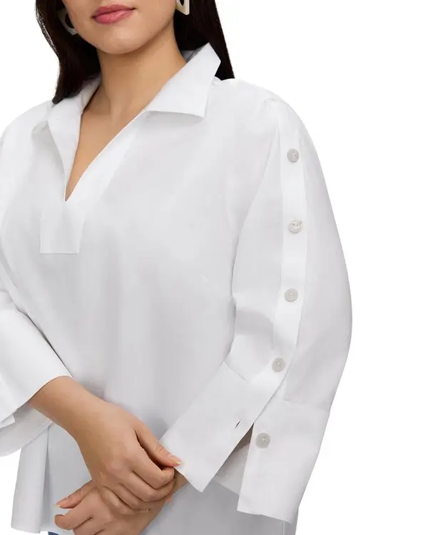 Foxcroft Lainey 3/4 Sleeve Popover Blouse - White