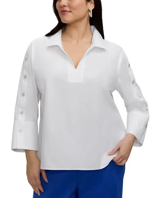 Foxcroft Lainey 3/4 Sleeve Popover Blouse - White