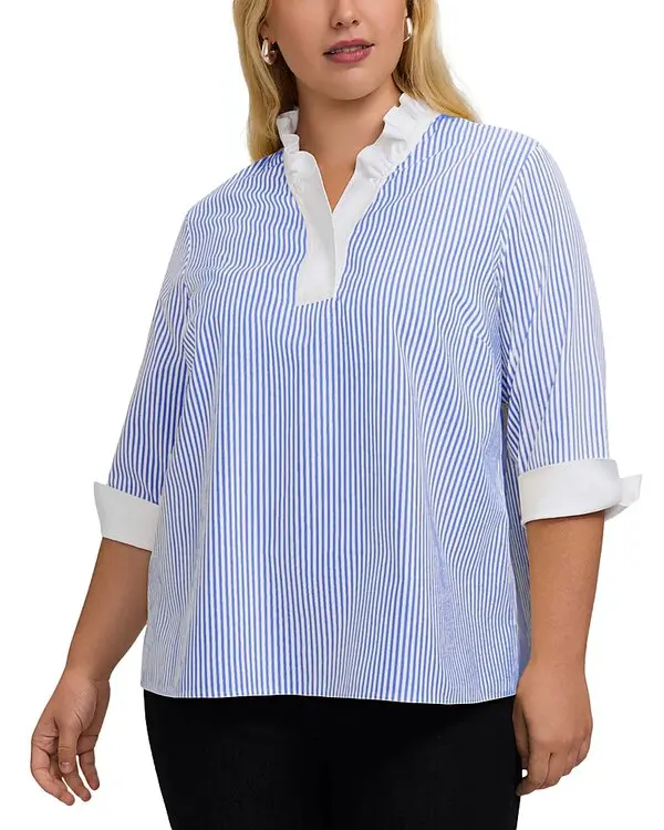 Foxcroft Tammy 3/4 Sleeve Stripe Shirt - Powder Blue