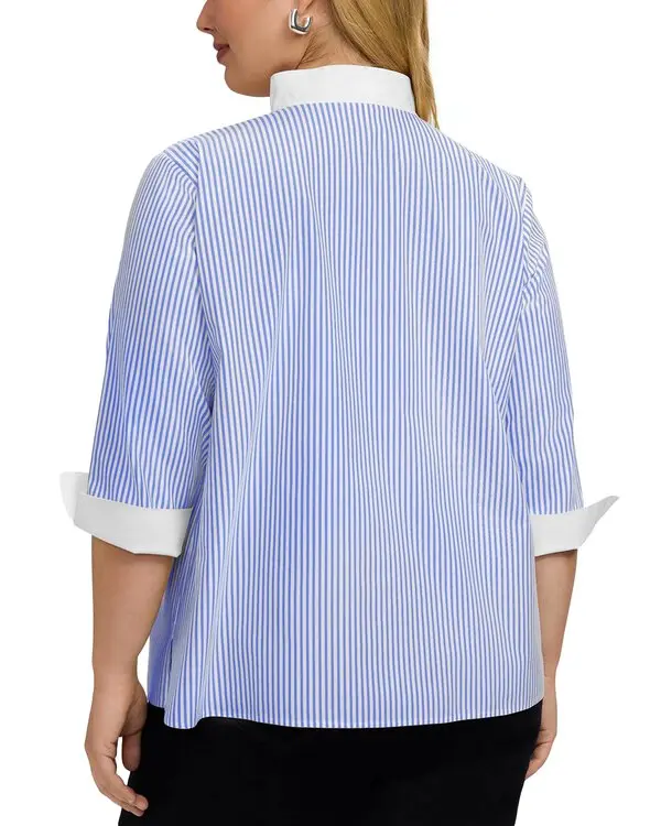 Foxcroft Tammy 3/4 Sleeve Stripe Shirt - Powder Blue