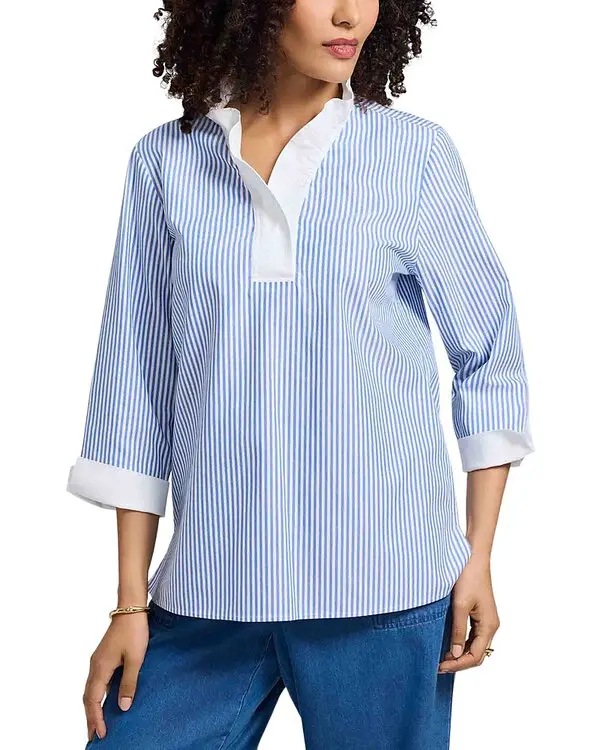 Foxcroft Tammy Stripe 3/4 Sleeve Pullover Shirt