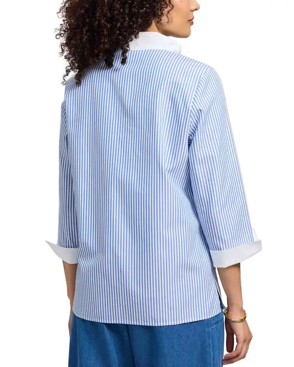 Foxcroft Tammy Stripe 3/4 Sleeve Pullover Shirt