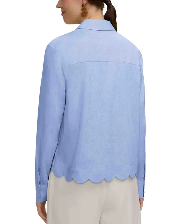 Foxcroft Scarlett Scallop Hem Shirt - Powder Blue