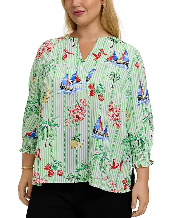 Foxcroft Alicia 3/4 Sleeve Resort Stripe Shirt - Green Multi