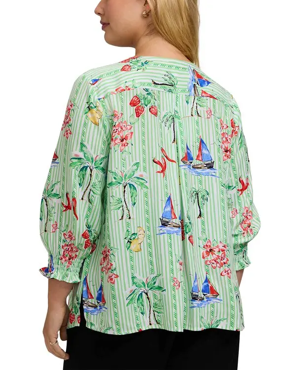 Foxcroft Alicia 3/4 Sleeve Resort Stripe Shirt - Green Multi