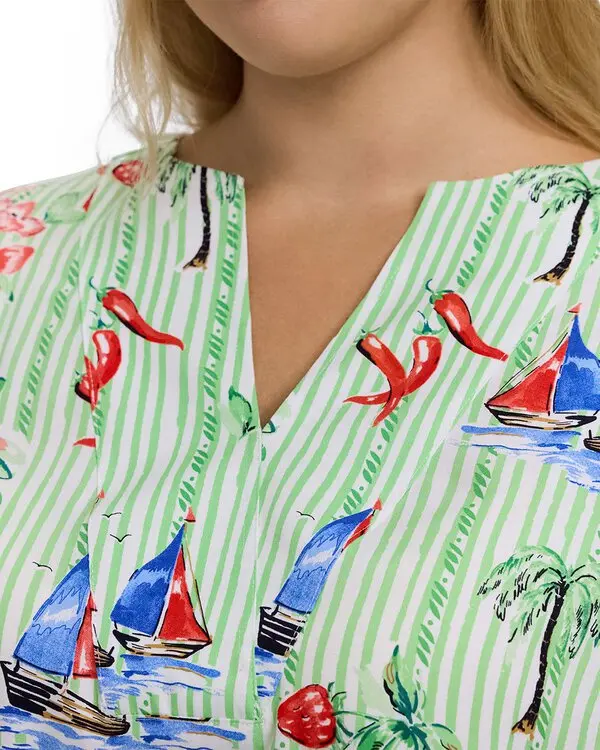 Foxcroft Alicia 3/4 Sleeve Resort Stripe Shirt - Green Multi
