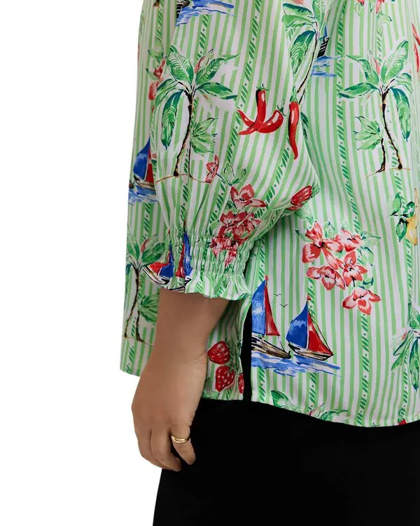 Foxcroft Alicia 3/4 Sleeve Resort Stripe Shirt - Green Multi