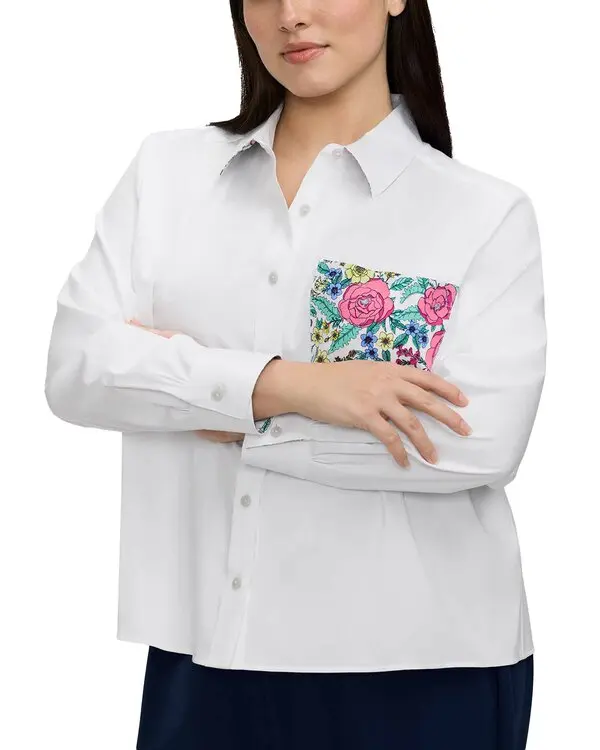 Foxcroft Jodie Long Sleeve Sateen Shirt - White Multi