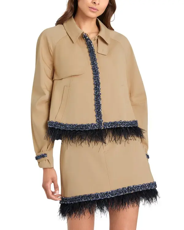 Cinq À Sept Marie Feather Trim Skirt - Khaki/navy