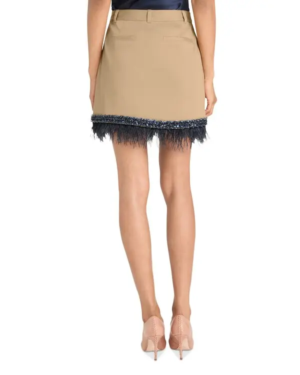 Cinq À Sept Marie Feather Trim Skirt - Khaki/navy