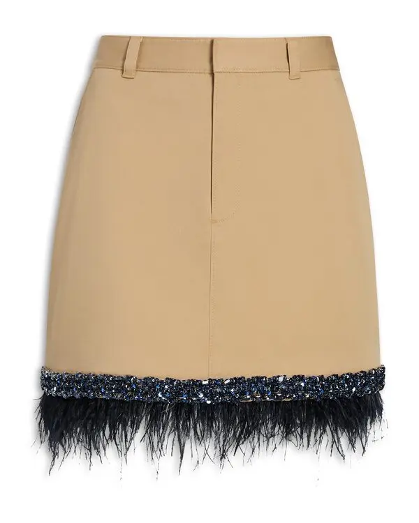 Cinq À Sept Marie Feather Trim Skirt - Khaki/navy