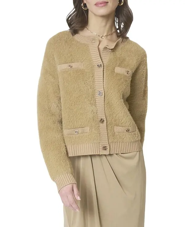 Central Park West Roman Eyelash Cardigan Sweater - Camel