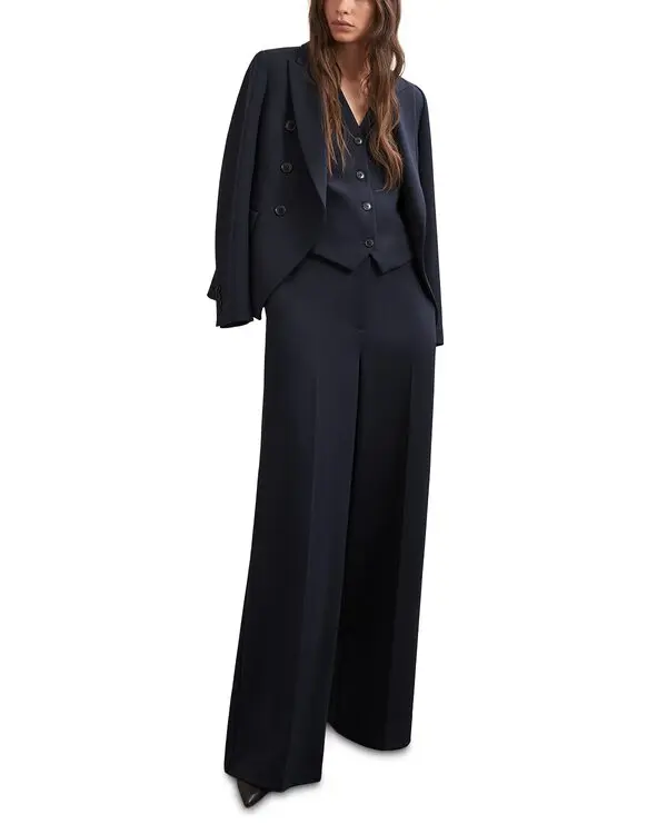REISS Gabi Wide Leg Trousers - Navy