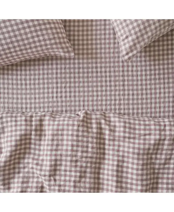 PIGLET IN BED Gingham Linen Blend Fitted Sheet, Full