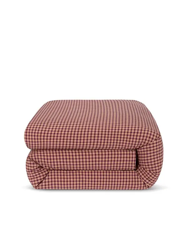 PIGLET IN BED Small Gingham Check Duvet Cover, King - Fig/blush Pink