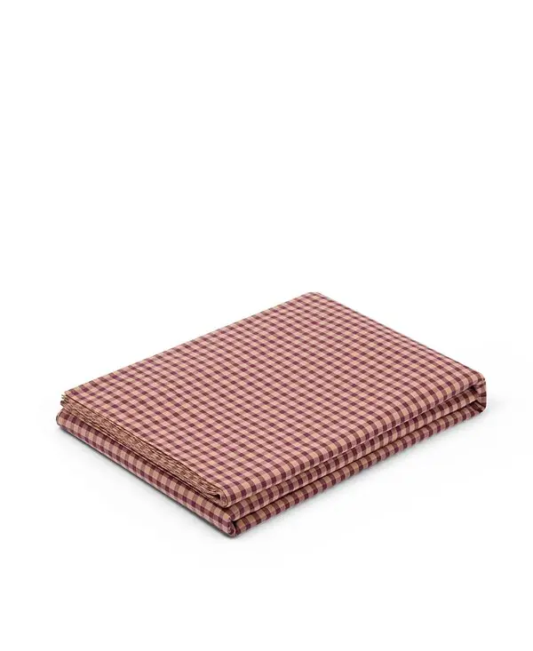 PIGLET IN BED Small Gingham Check Flat Sheet, Queen - Fig/blush Pink
