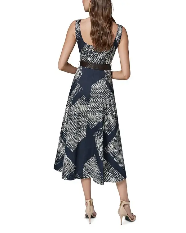 Donna Karan New York Printed Square Neck Belted Midi Dress