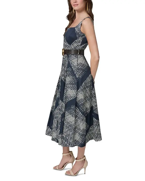 Donna Karan New York Printed Square Neck Belted Midi Dress