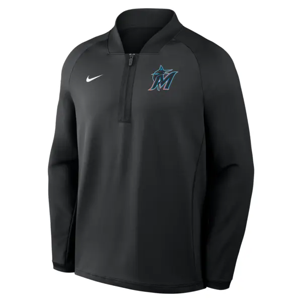 Nike Miami Marlins Authentic Collection Dri-fit Mlb 1/2-zip Long-sleeve Top - Black