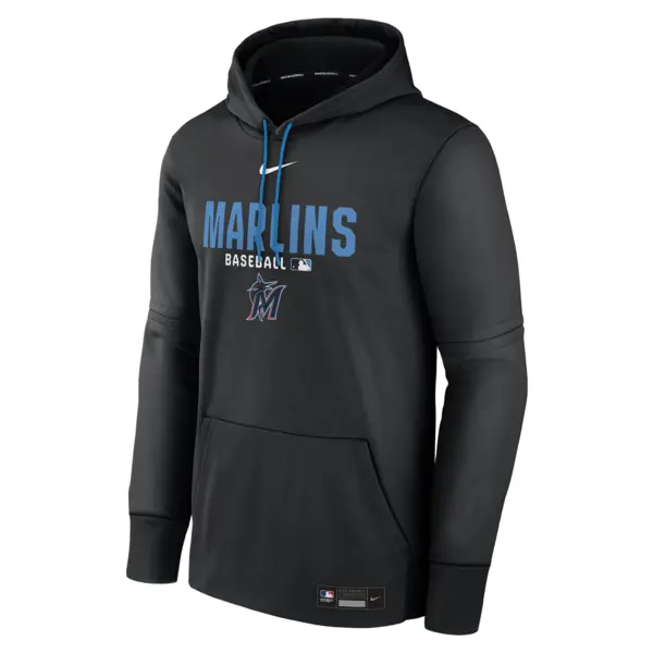 Nike Miami Marlins Authentic Collection Therma Mlb Pullover Hoodie - Black