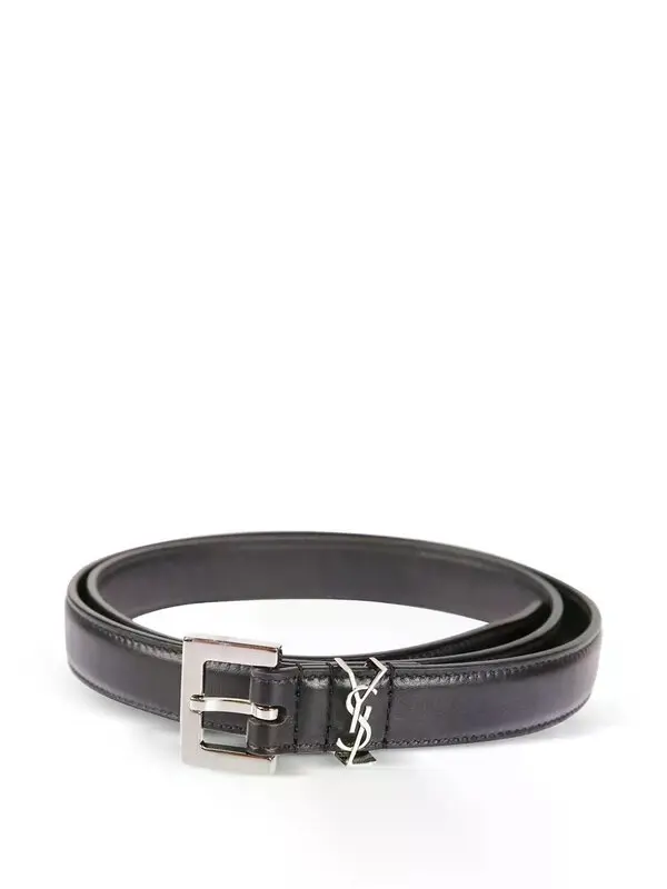 Saint Laurent Cassandre Buckle Leather Belt - Black