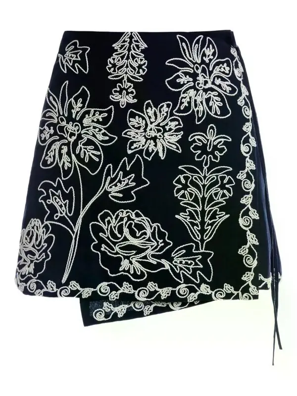 Agua Bendita Floral-embroidered Wrap Mini Skirt - Blue