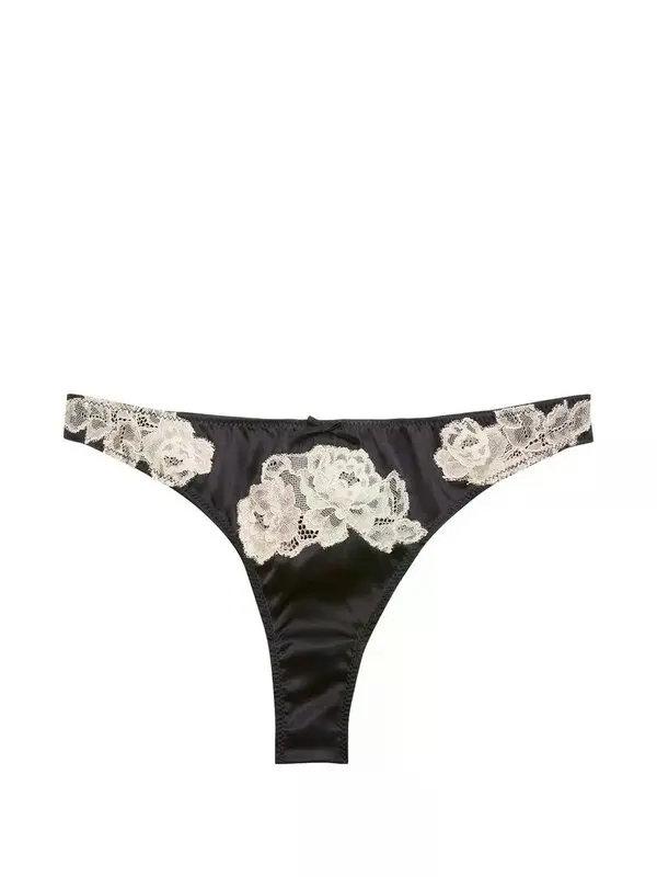 Fleur Du Mal Juliet Floral Lace Thong - Black