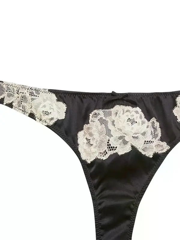 FLEUR DU MAL Juliet Floral Lace Thong - Black