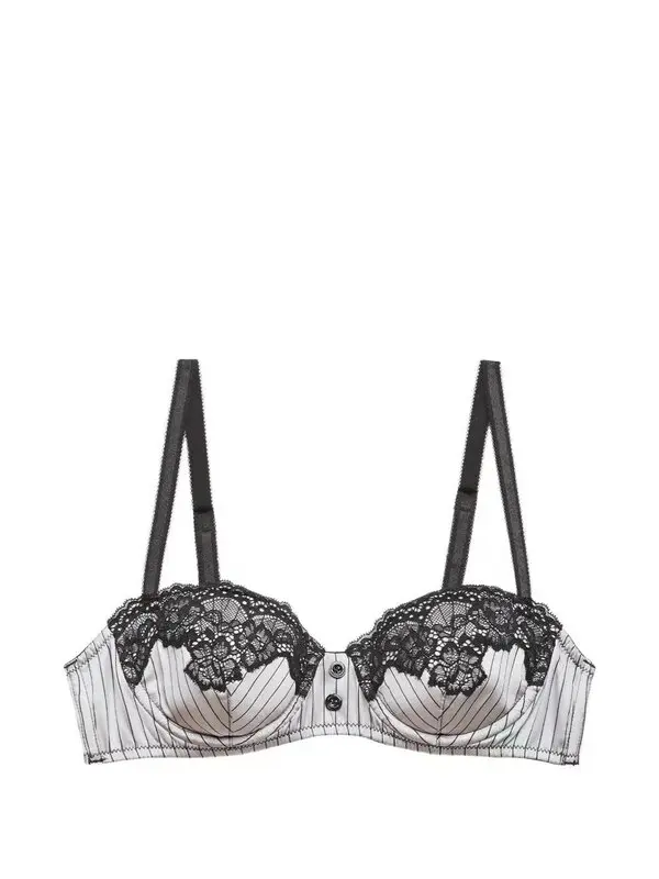 Fleur Du Mal Executive Balconette Pinstripe Lace Bra - Neutrals