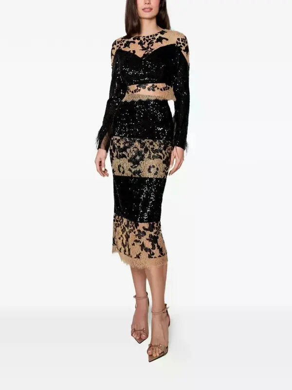 IMROSKA Sequin-embellished Floral Midi Skirt