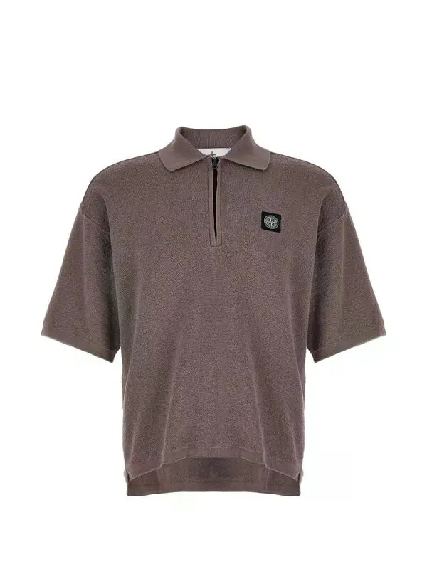 Stone Island Half Zip Logo Patch Polo Shirt - Purple
