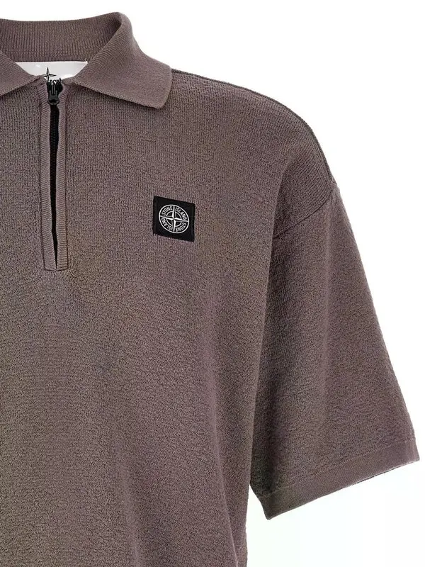 Stone Island Half Zip Logo Patch Polo Shirt - Purple