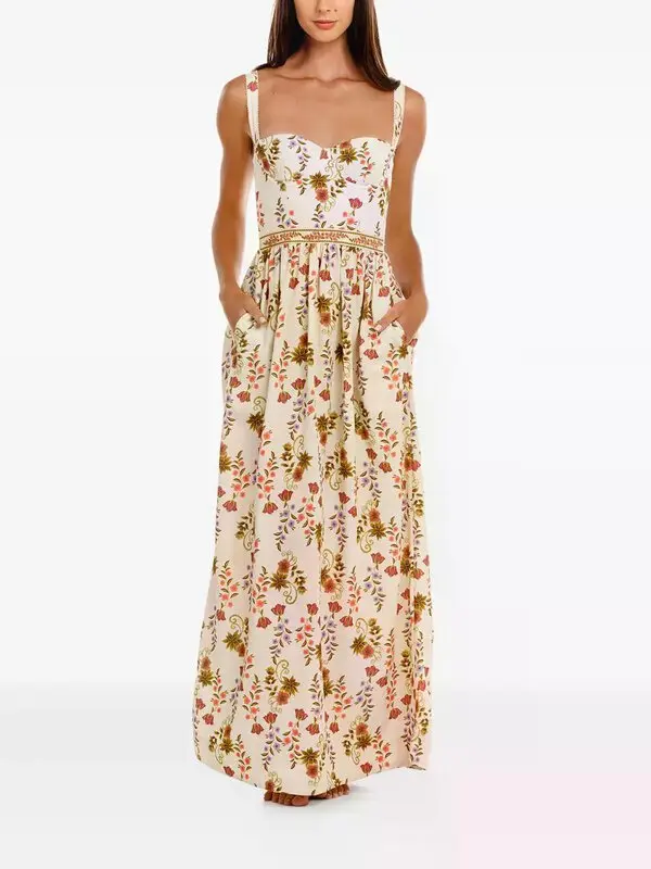 Agua Bendita Floral-print Maxi Dress - Neutrals