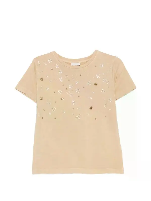 Liu Jo Jersey T-shirt With Jewel Embellishment - Neutrals