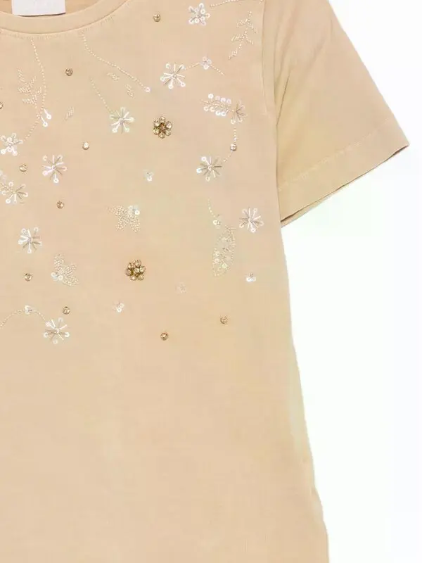 Liu Jo Jersey T-shirt With Jewel Embellishment - Neutrals